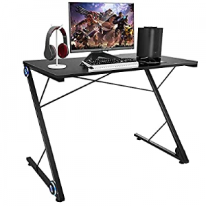 Home Office Gaming Desks - 40" Computer Gamer Desk with LED Blue Lights ...